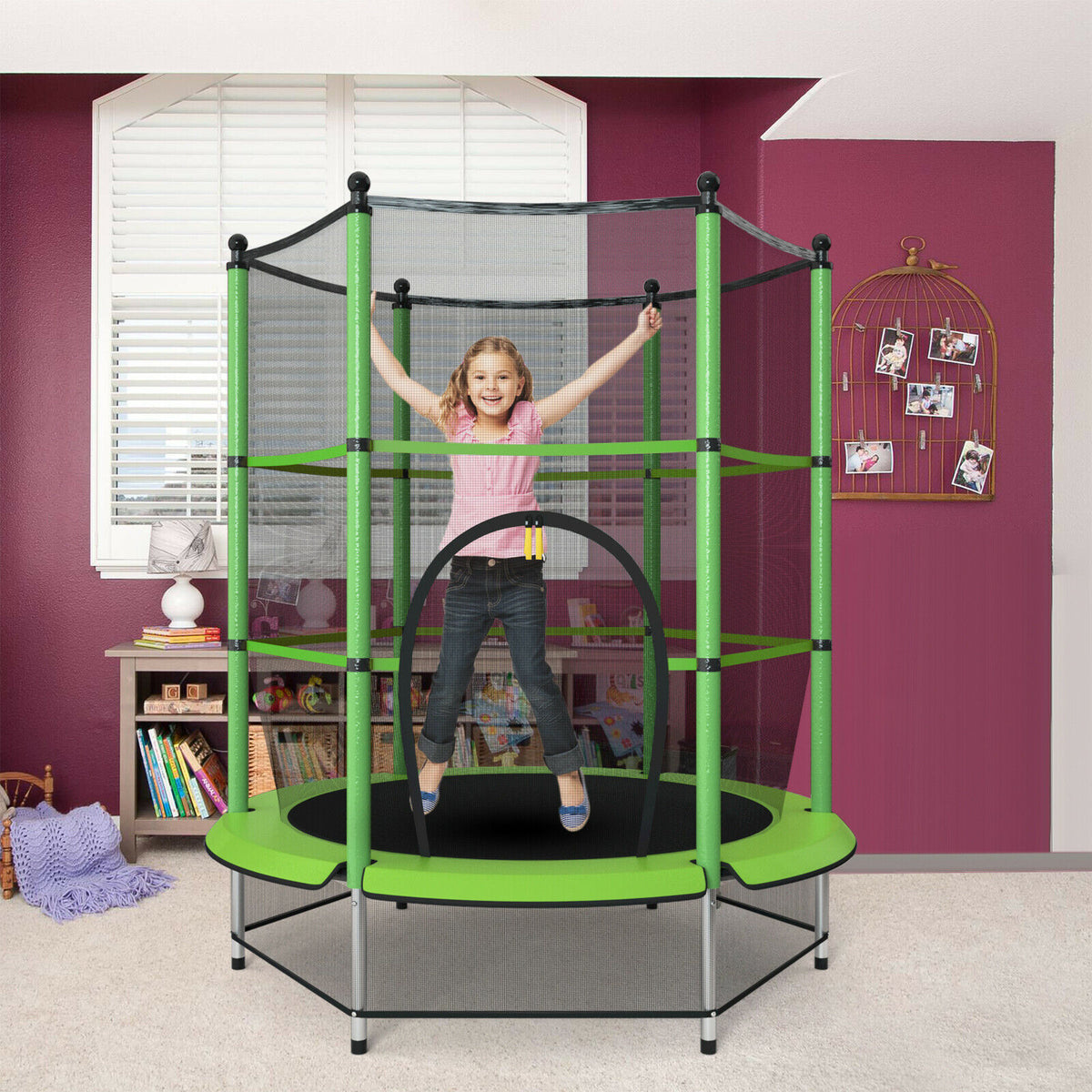 Kids Safe Backyard Indoor / Outdoor Jumping Trampoline Enclosure 55 ...