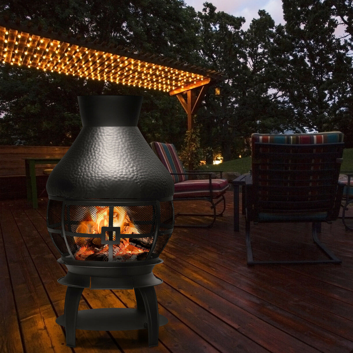 Modern Compact Cast Iron Outdoor Wood Burning Chimenea Fireplace– Zincera